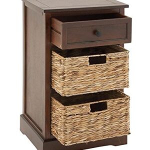 Deco 79 Wood 2 Baskets and 1 Drawer Storage Unit, 16" x 13" x 28", Brown