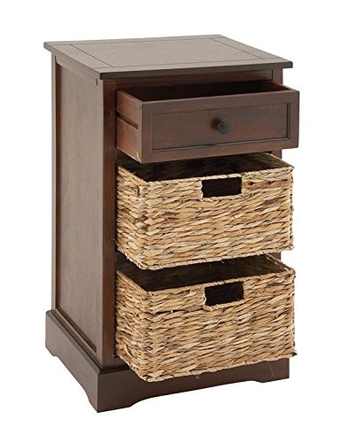 Deco 79 Wood 2 Baskets and 1 Drawer Storage Unit, 16" x 13" x 28", Brown