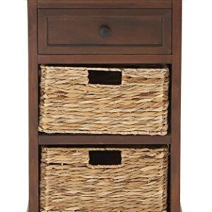 Deco 79 Wood 2 Baskets and 1 Drawer Storage Unit, 16" x 13" x 28", Brown