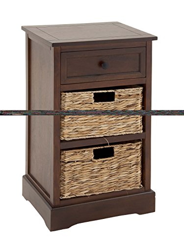 Deco 79 Wood 2 Baskets and 1 Drawer Storage Unit, 16" x 13" x 28", Brown