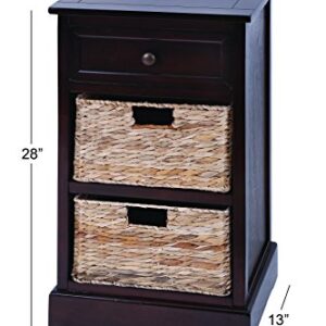 Deco 79 Wood 2 Baskets and 1 Drawer Storage Unit, 16" x 13" x 28", Brown