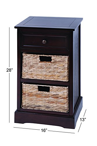 Deco 79 Wood 2 Baskets and 1 Drawer Storage Unit, 16" x 13" x 28", Brown