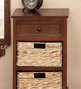 Deco 79 Wood 2 Baskets and 1 Drawer Storage Unit, 16" x 13" x 28", Brown