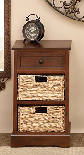 Deco 79 Wood 2 Baskets and 1 Drawer Storage Unit, 16" x 13" x 28", Brown