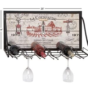 Deco 79 Vintage Metal Wall Wine Rack, 25"W x 14"H, Black