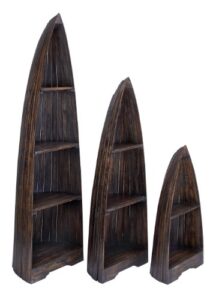 deco 79 wood boat 6 shelf shelving unit, set of 3 77", 57", 37"h, brown