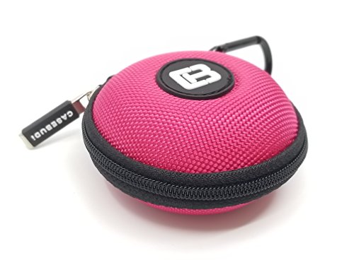 CASEBUDi Round Earbud and Phone Charger Storage Case with Carabiner | Pink Ballistic Nylon