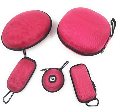 CASEBUDi Round Earbud and Phone Charger Storage Case with Carabiner | Pink Ballistic Nylon