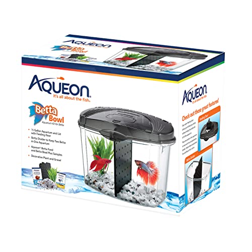 Aqueon Betta Bowl Aquarium Fish Tank Kit, Black, Half Gallon