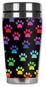 mugzie paw prints travel mug with insulated wetsuit cover, 16 oz, black