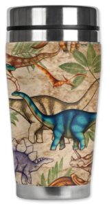 mugzie jungle dinosaurs travel mug with insulated wetsuit cover, 16 oz, black