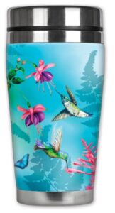 mugzie hummingbirds travel mug with insulated wetsuit cover, 16 oz, black