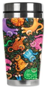 mugzie cat toss travel mug with insulated wetsuit cover, 16 oz, black