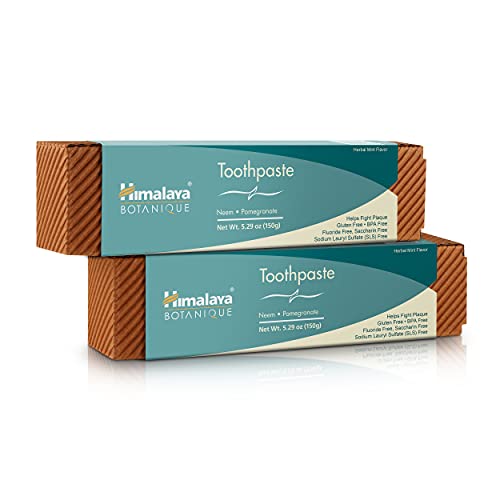 Himalaya Botanique Neem & Pomegranate Toothpaste, Original Formula for Brighter Teeth and Fresh Breath, Fluoride Free, 5.29 oz, 2 Pack