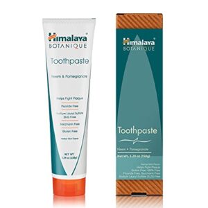 Himalaya Botanique Neem & Pomegranate Toothpaste, Original Formula for Brighter Teeth and Fresh Breath, Fluoride Free, 5.29 oz, 2 Pack