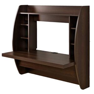 prepac wall mounted floating desk with storage, espresso