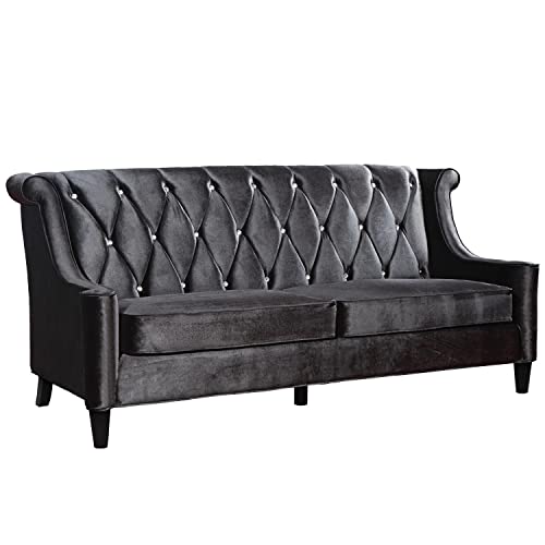 Armen Living LC8443BLACK Barrister Sofa in Black Velvet and Black Wood Finish