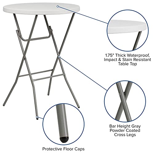 Flash Furniture Kathryn 2.63-Foot Round Granite White Plastic Bar Height Folding Table