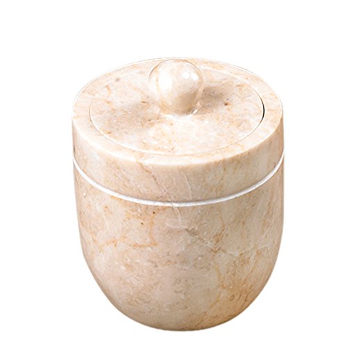 Creative Home Natural Champagne Marble Notch Collection Cotton Ball, Swab Holder Bathroom Storage Jar Container Organizer, 3.5" Diam. x 3.8" H, Beige