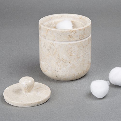 Creative Home Natural Champagne Marble Notch Collection Cotton Ball, Swab Holder Bathroom Storage Jar Container Organizer, 3.5" Diam. x 3.8" H, Beige