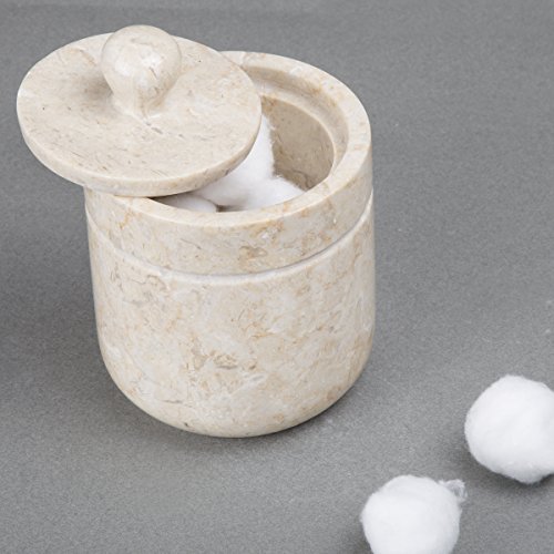 Creative Home Natural Champagne Marble Notch Collection Cotton Ball, Swab Holder Bathroom Storage Jar Container Organizer, 3.5" Diam. x 3.8" H, Beige