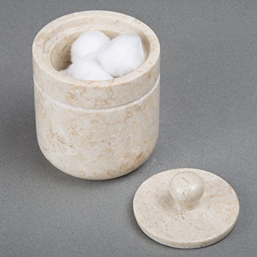 Creative Home Natural Champagne Marble Notch Collection Cotton Ball, Swab Holder Bathroom Storage Jar Container Organizer, 3.5" Diam. x 3.8" H, Beige