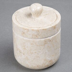 Creative Home Natural Champagne Marble Notch Collection Cotton Ball, Swab Holder Bathroom Storage Jar Container Organizer, 3.5" Diam. x 3.8" H, Beige