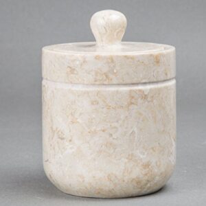 Creative Home Natural Champagne Marble Notch Collection Cotton Ball, Swab Holder Bathroom Storage Jar Container Organizer, 3.5" Diam. x 3.8" H, Beige