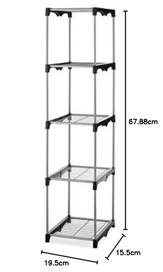 Whitmor 5 Tier Shelf Tower - Closet Storage Organizer,Silver