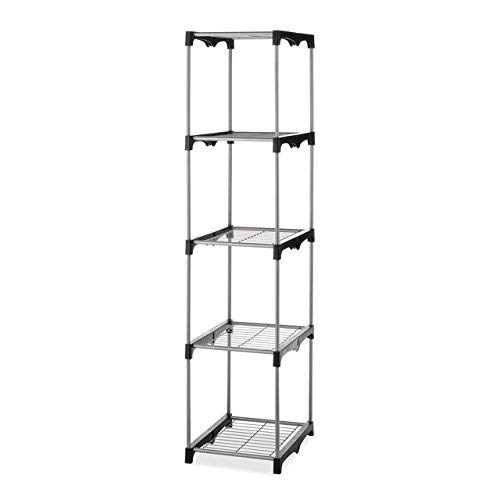 Whitmor 5 Tier Shelf Tower - Closet Storage Organizer,Silver