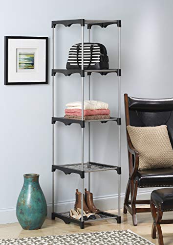 Whitmor 5 Tier Shelf Tower - Closet Storage Organizer,Silver