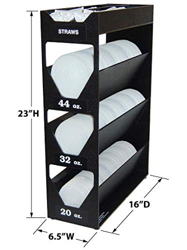 23065 by PPM: Three Compartment Vertical Lid and Straw Holder has Divided Straw Compartment - Coffee or Fountain Lids - 6 1/2" W x 16" D x 23" H