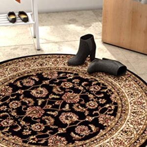 Well Woven Barclay Sarouk Black Traditional Area Rug 5'3" Round