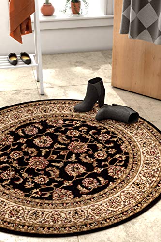 Well Woven Barclay Sarouk Black Traditional Area Rug 5'3" Round