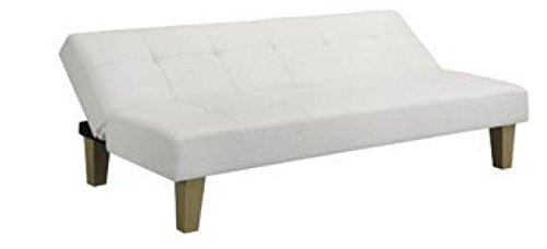 DHP Aria Futon Couch, Tufted Faux Leather Upholstery - White