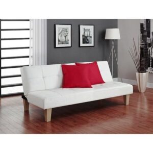 DHP Aria Futon Couch, Tufted Faux Leather Upholstery - White