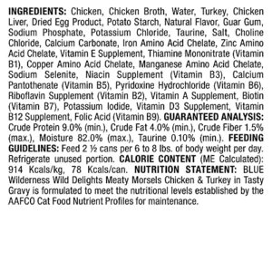 Blue Buffalo Wilderness Wild Delights High Protein Grain Free, Natural Adult Meaty Morsels Wet Cat Food, Chicken & Turkey 3-oz cans (Pack of 24)