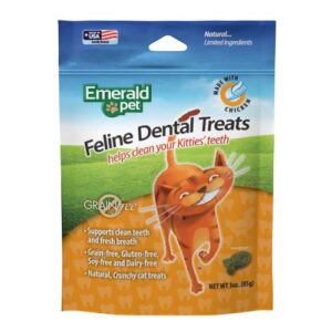 feline dental treats — tasty and crunchy cat dental treats grain free — natural dental treats to clean cat teeth, freshen cat breath, and reduce plaque and tartar buildup — chicken treats, 3 oz