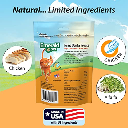 Feline Dental Treats — Tasty and Crunchy Cat Dental Treats Grain Free — Natural Dental Treats to Clean Cat Teeth, Freshen Cat Breath, and Reduce Plaque and Tartar Buildup — Chicken Treats, 3 oz