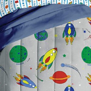 Dream Factory Space Rocket Ultra Soft Microfiber Comforter Set, Multi-Colored, Twin,2A745901MU