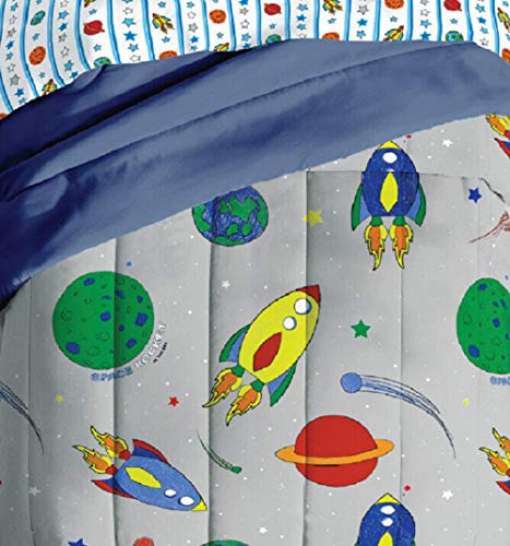 Dream Factory Space Rocket Ultra Soft Microfiber Comforter Set, Multi-Colored, Twin,2A745901MU