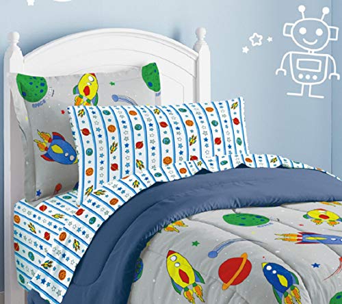 Dream Factory Space Rocket Ultra Soft Microfiber Comforter Set, Multi-Colored, Twin,2A745901MU