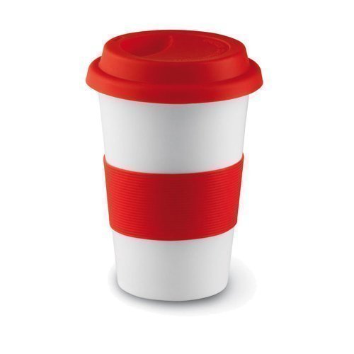 eBuyGB Insulated Takeaway Travel Mug with Silicone Lid, Ceramic, Red, 400 ml