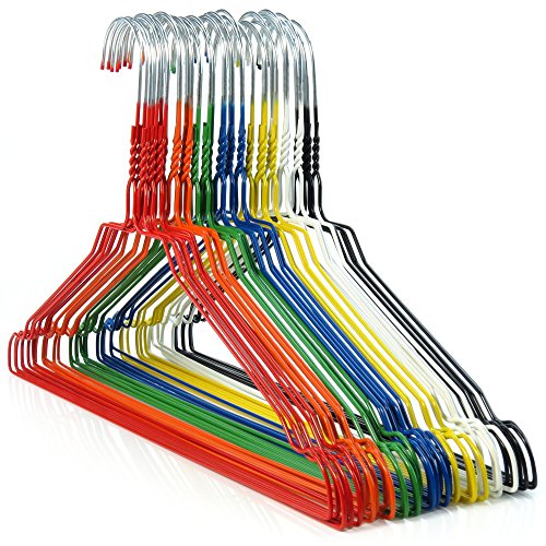 HANGERWORLD 50 Pack Multi Colored Wire Hangers - Strong 13 Gauge, 16inch Adult Size Coat Clothes Hanger