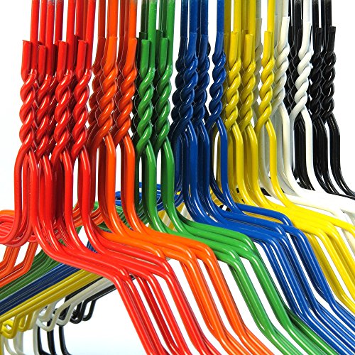 HANGERWORLD 50 Pack Multi Colored Wire Hangers - Strong 13 Gauge, 16inch Adult Size Coat Clothes Hanger