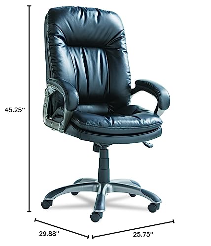 OIF Executive Swivel/Tilt Leather High-Back Chair, Fixed Arched Arms, Black