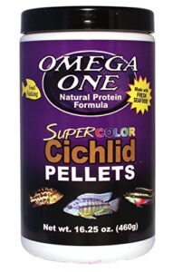 omega one super color sinking cichlid pellets, 2mm small pellets, 16.25 oz