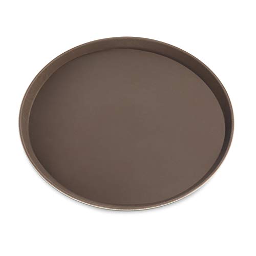 New Star Foodservice 25361 Restaurant Grade Non-Slip Tray, Plastic, Rubber Lined, Round (18-Inch, Brown)