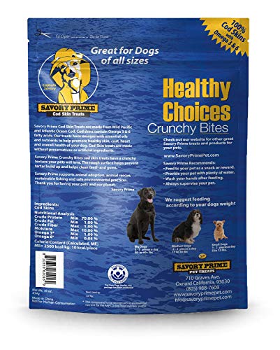 Savory Prime Cod Skin Fish Strips, 16-Ounce, No Artificial Color, All Breed Sizes (62016)