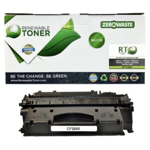 Renewable Toner Compatible High Yield MICR Toner Cartridge Replacement for HP CF280X 80X Laser Printers M401 M425 MFP